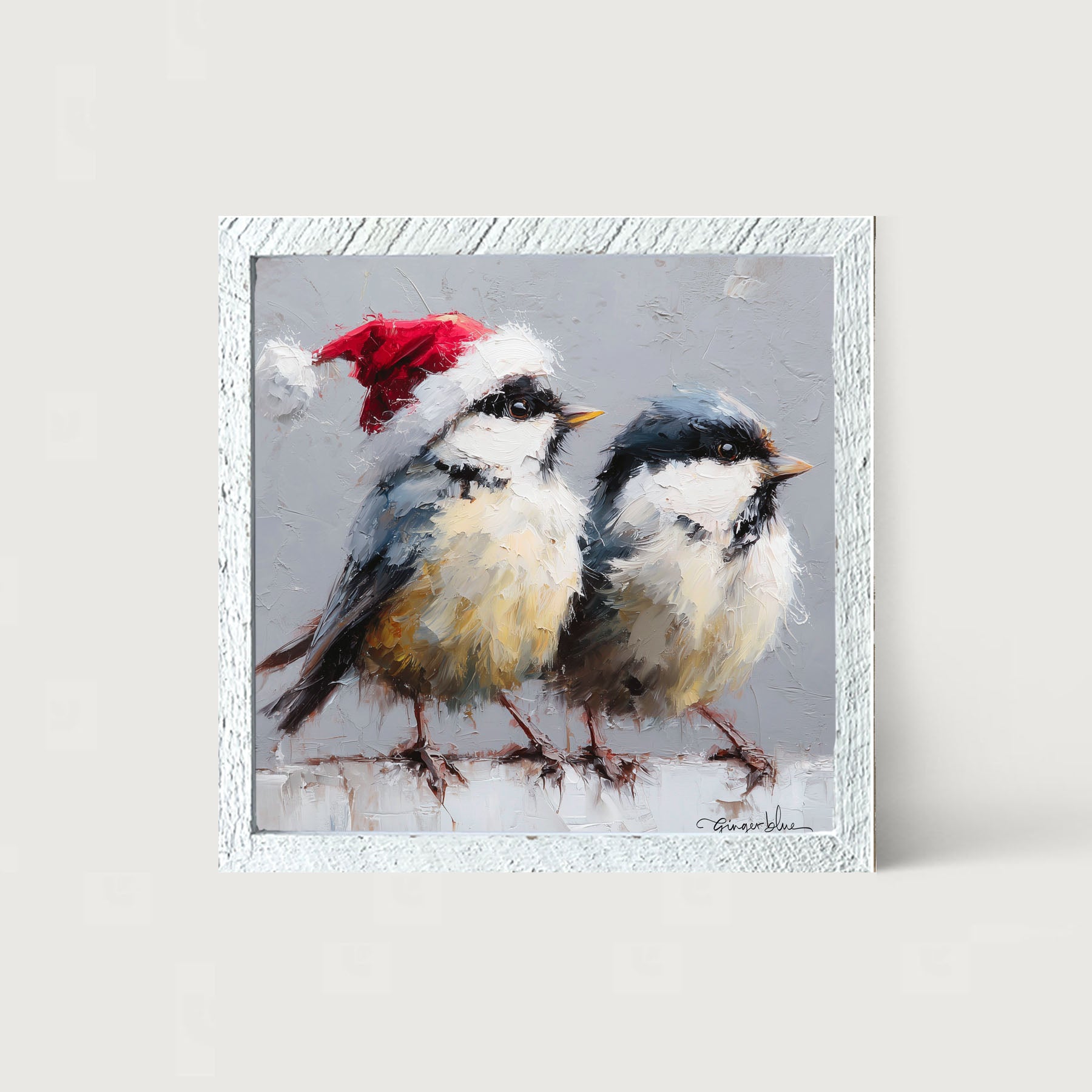 Santa Hat Birds - Framed Art