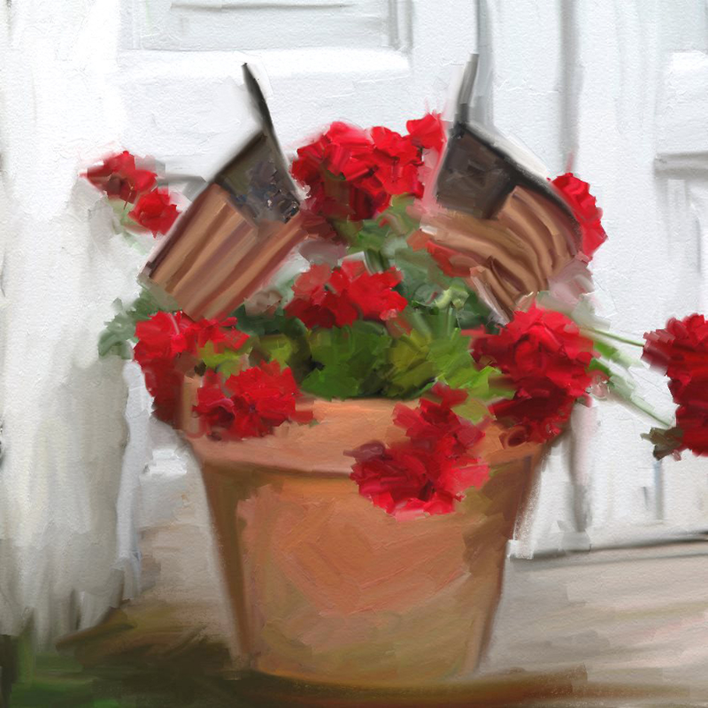 Geraniums with USA Flags
